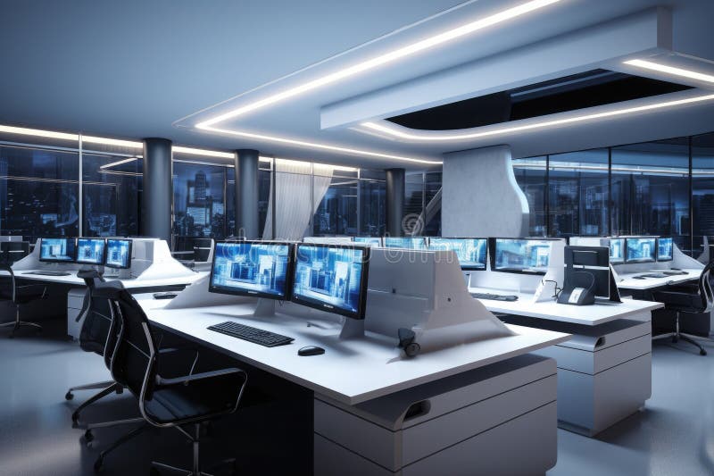 Futuristic Office Interior with Holograms. Generative AI Stock Image ...