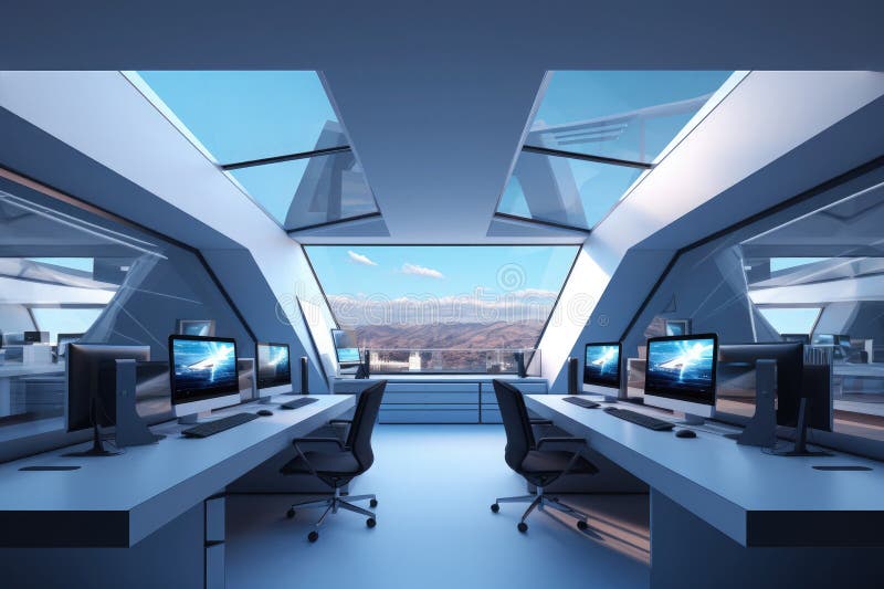 Futuristic Office Interior with Holograms. Generative AI Stock Image ...