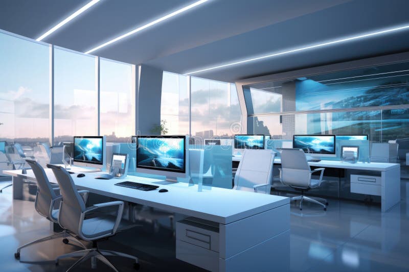 Futuristic Office Interior with Holograms. Generative AI Stock Image ...