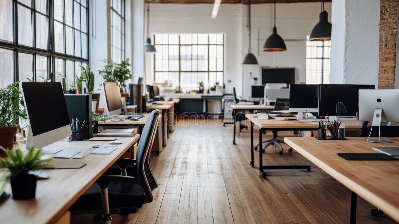 Modern Office Interior with Empty Workstations and Natural Light Stock ...
