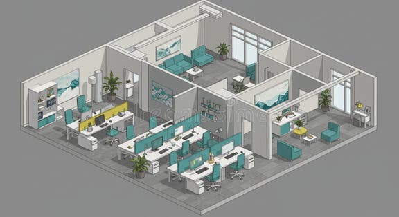 Modern Office Interior Features an Open-plan Layout with Multiple ...