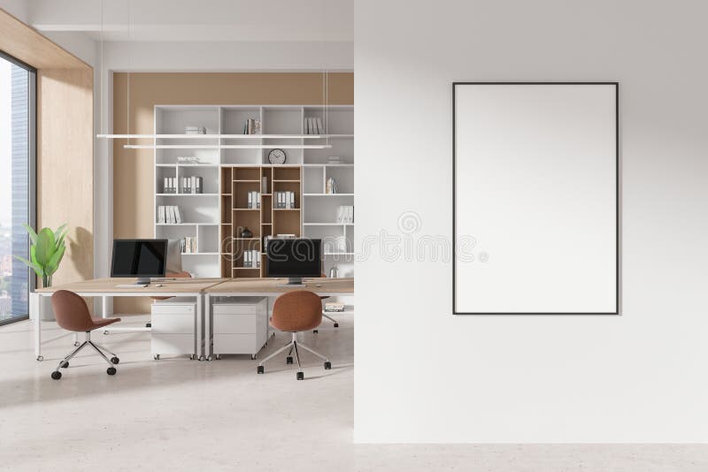 Modern Office Interior Featuring Glass and Brick Walls with Blank ...