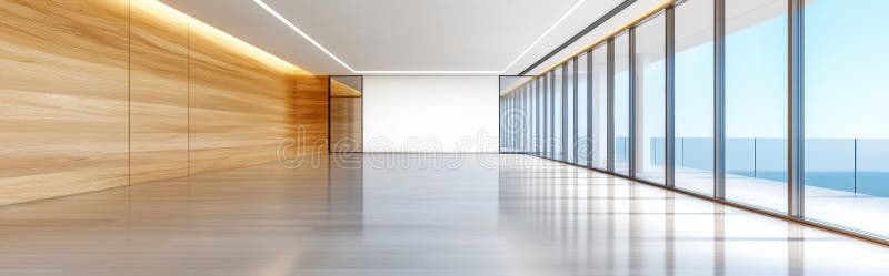 Modern Office Interior Featuring a Blank Wall and Panoramic Windows in ...