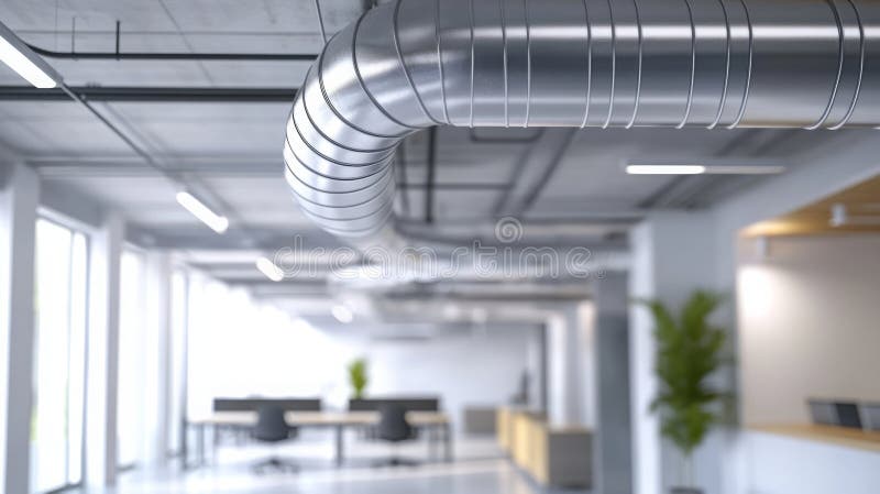 Modern Office Interior Featuring Exposed Ductwork and a Spacious Layout ...