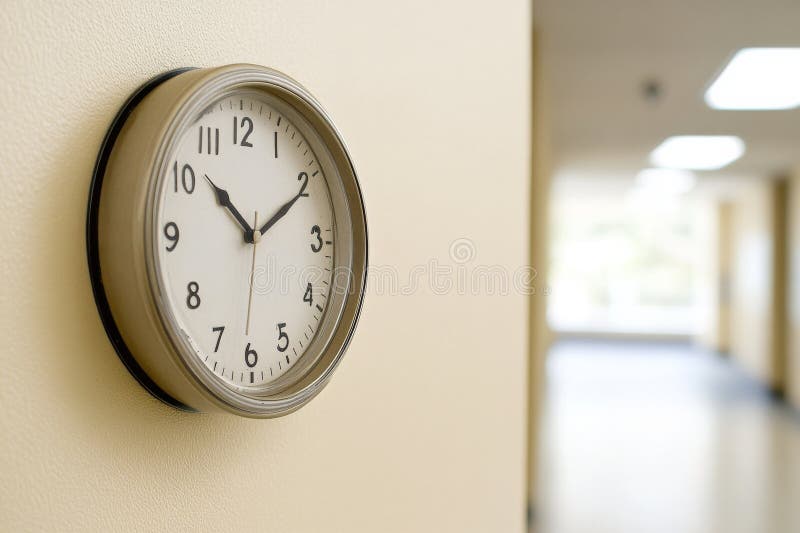 Modern Office Interior Featuring Large Wall Clock Bright Natural Light ...