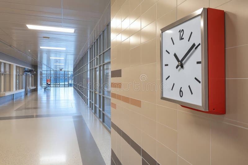 Modern Office Interior Featuring a Large Wall Clock and Bright Natural ...