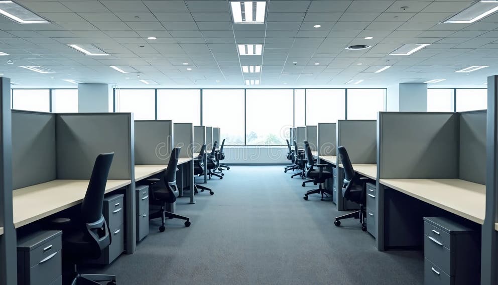 Modern Office Space with Multiple Cubicles. Generative AI Stock ...