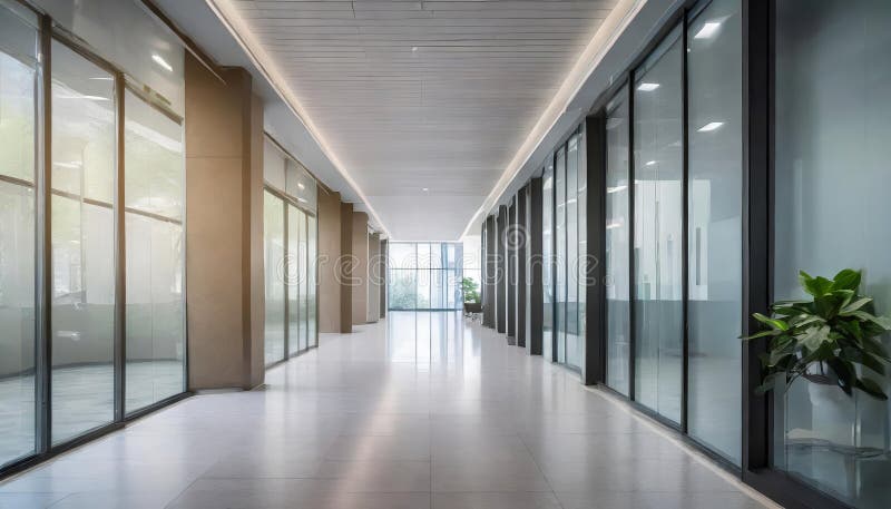 Modern Office Interior Featuring a Sleek, Long Corridor with Elegant ...