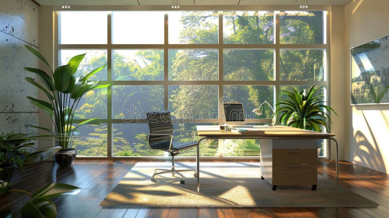 A Modern Office Interior Featuring a Sleek Work Desk Positioned Near a ...