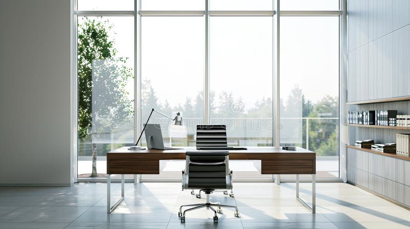 A Modern Office Interior Featuring a Sleek Work Desk Positioned Near a ...