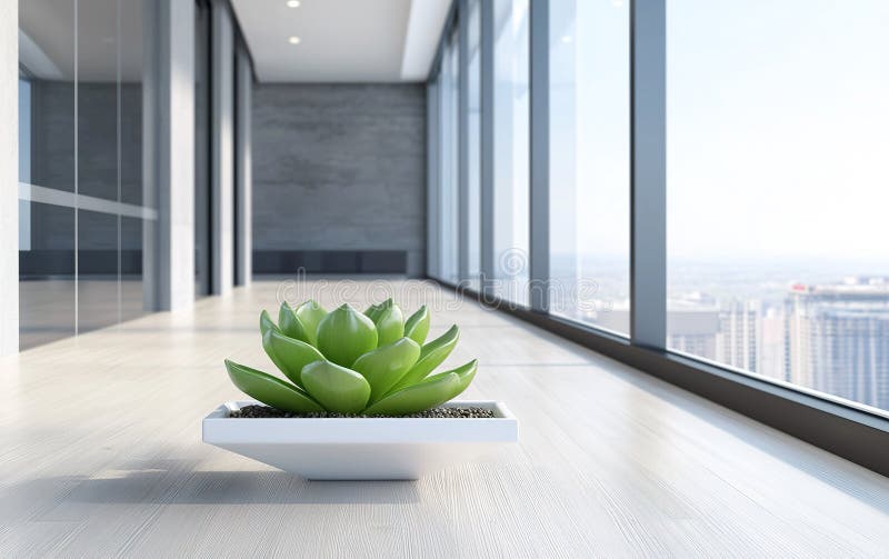 A Modern Office Interior Featuring a Succulent Plant Placed Elegantly ...