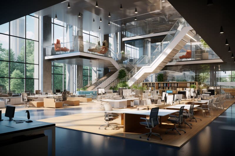 Modern Office Interior with a Focus on Open Stock Illustration ...