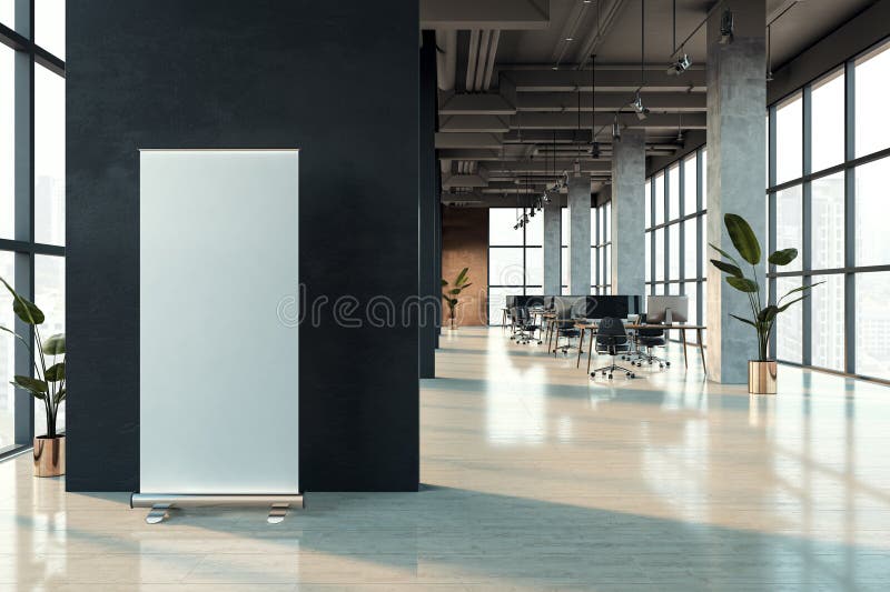 Modern Office Interior with Furniture, Panoramic Windows with City View ...