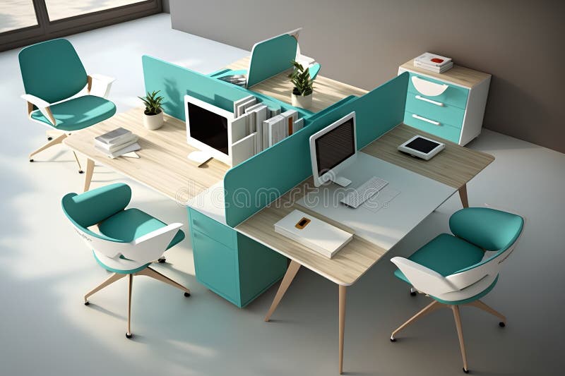 Modern Office Interior with Furniture and Work Space, 3d Render. Stock ...
