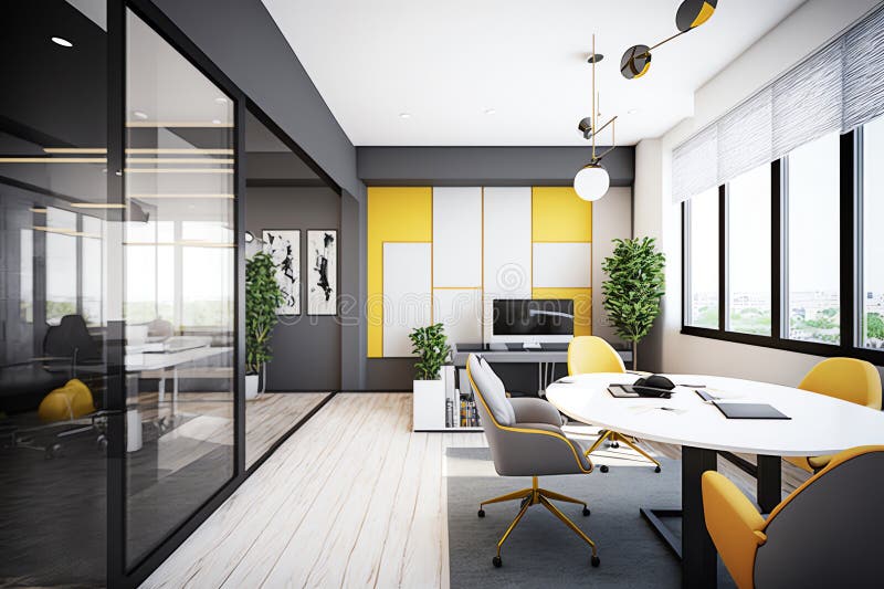 Modern Office Interior. Generative AI Stock Illustration - Illustration ...