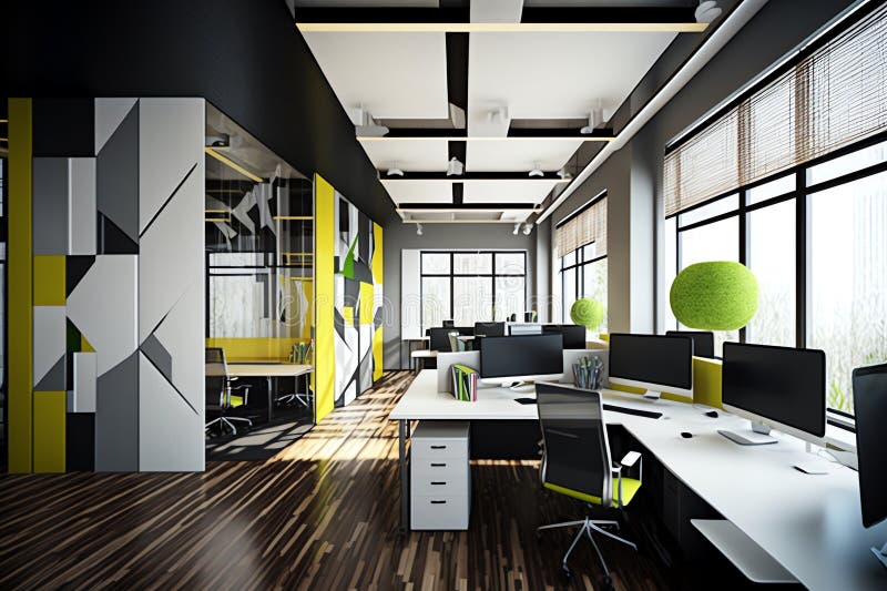 Modern Office Interior. Generative AI Stock Illustration - Illustration ...