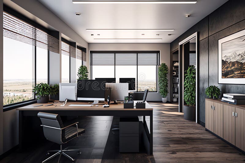 Modern Office Interior. Generative AI Stock Illustration - Illustration ...