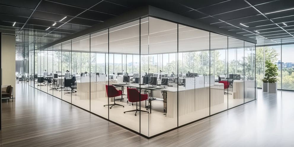 Modern Office Interior with Glass Partitions and Natural Light in ...