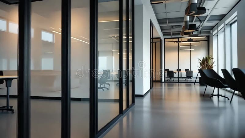 Modern Office Interior with Glass Partitions Showcasing a Sleek ...