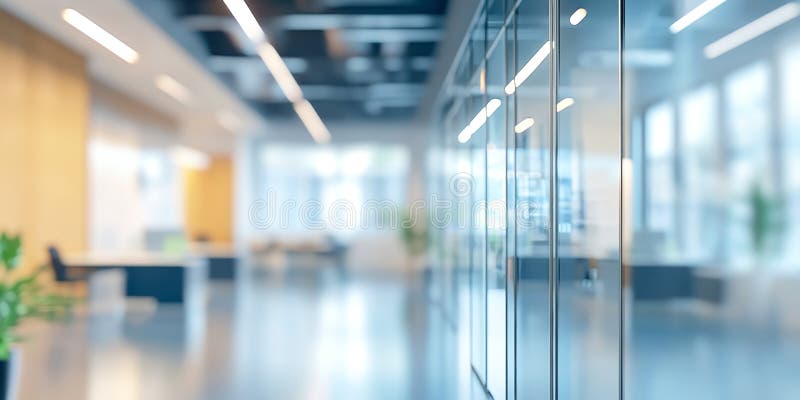 Modern Office Interior with Glass Walls and Desks in a Bright ...