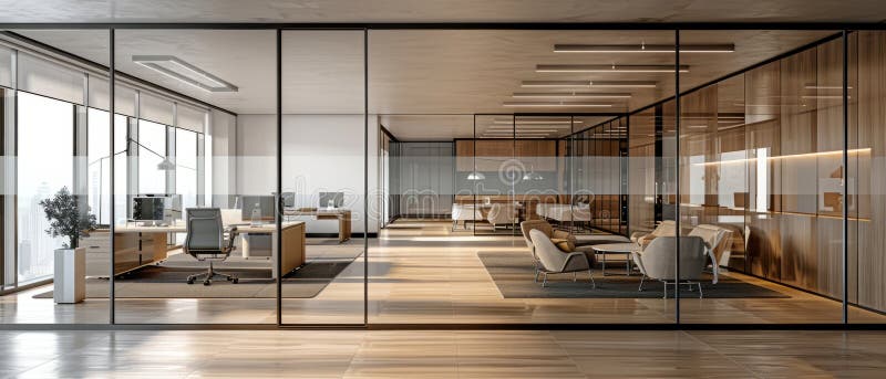 Modern Office Interior with Glass Walls, Spacious Area Featuring ...