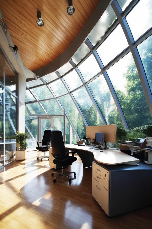 Modern Office Interior with Glass Windows Stock Illustration ...