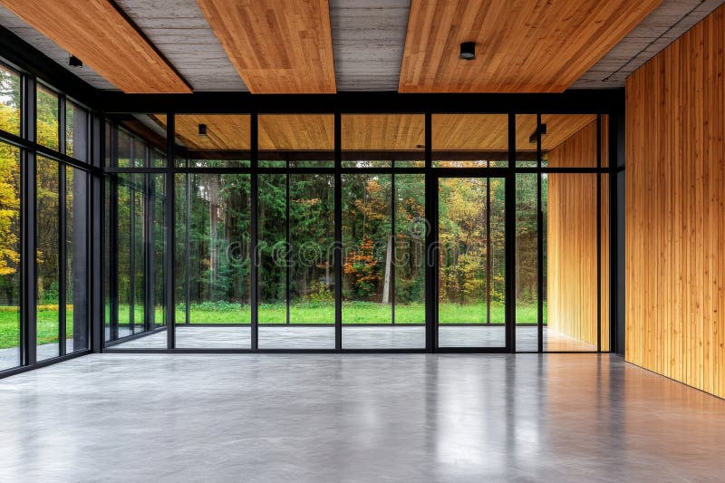 Modern Office Interior with Glass and Wood Paneling Walls. Generative ...