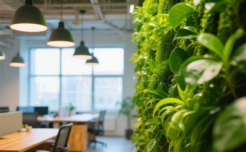 Modern Office Interior with Green Living Wall and Workstations Stock ...