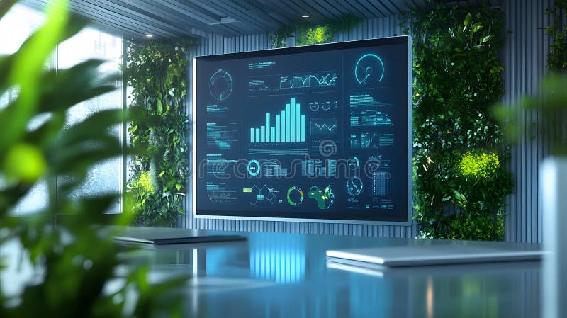 Modern Office Interior with Green Wall and Data Display Stock ...