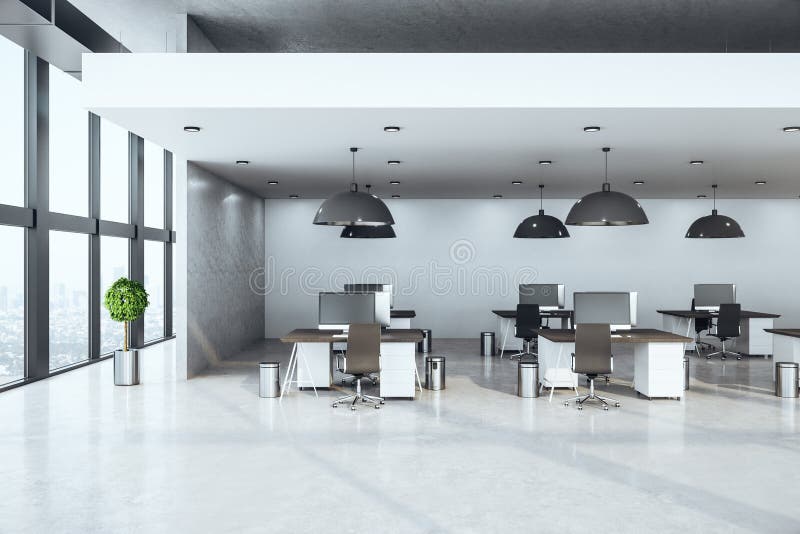 Modern Office Interior Hall with Computers Stock Illustration ...