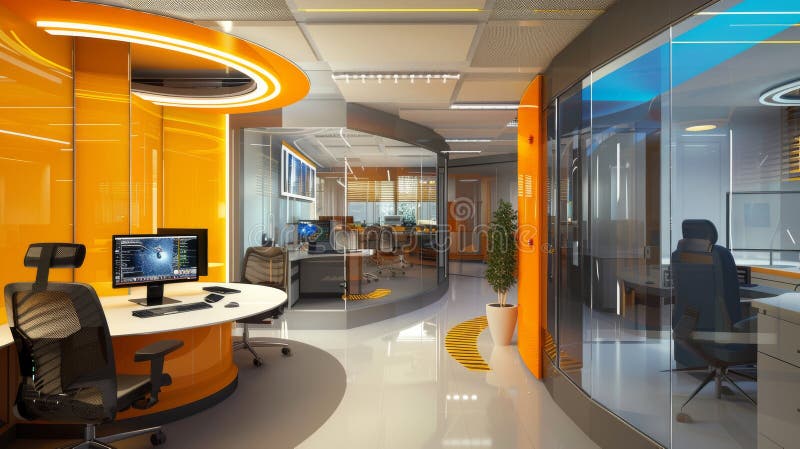 A Modern Office Interior Has Sleek Workstations that Create a ...