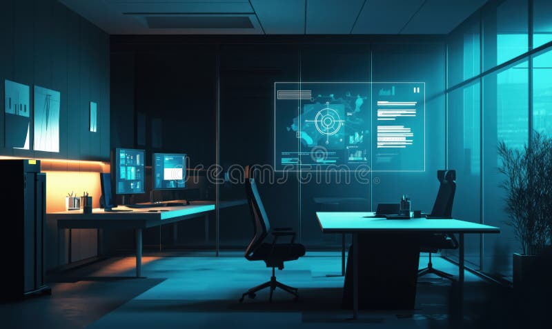 Modern Office Interior with High-tech Displays and Sleek Furniture ...