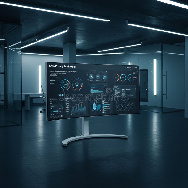 Curved Monitor Displaying Data Analysis Graphs Stock Illustration ...