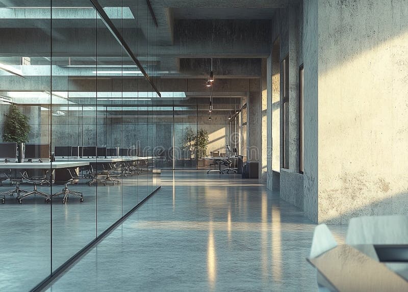 Modern Office Interior Geometric Wall Desks Natural Light Stock Photos ...