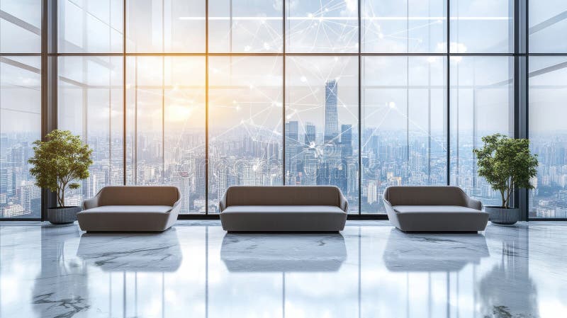 Modern Office Interior with Large Windows and City View Stock ...