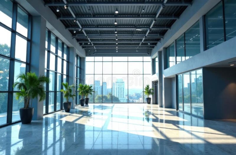 Modern Office Interior with Large Windows and City View Stock Image ...