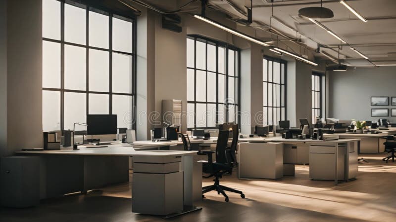Modern Office Interior with Large Windows Stock Footage - Video of ...