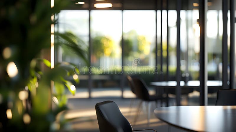 Modern Office Interior with Large Windows, Indoor Plants, and Sunlight ...