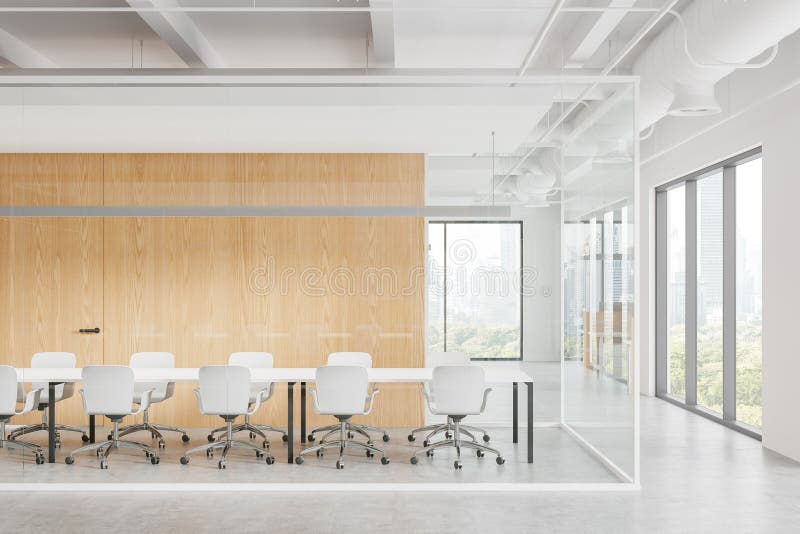 Modern Office Interior with Large Windows and Meeting Area. 3D ...