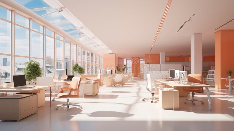 Modern Office Interior in Light Peach Color, Modern Workspace with ...