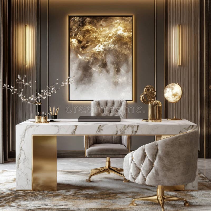 Modern Office Interior with Marble Desk and Gold Accents Stock ...