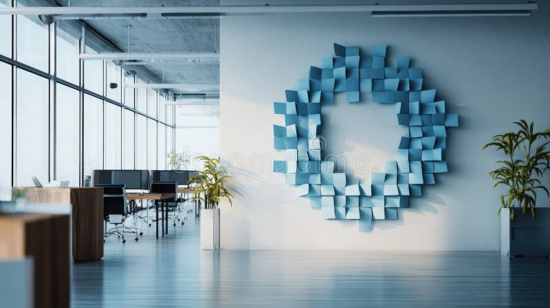 Generative AI Modern Office Interior with Geometric Wall Decor and ...