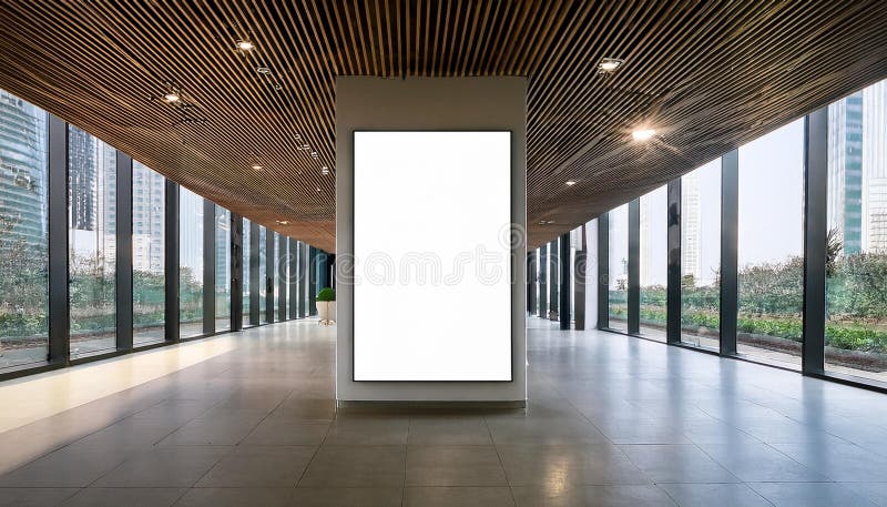 Modern Office Interior with Mockup Frame in Corridor Stock Illustration ...