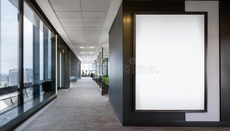 Modern Office Interior with Mockup Frame in Corridor Stock Illustration ...