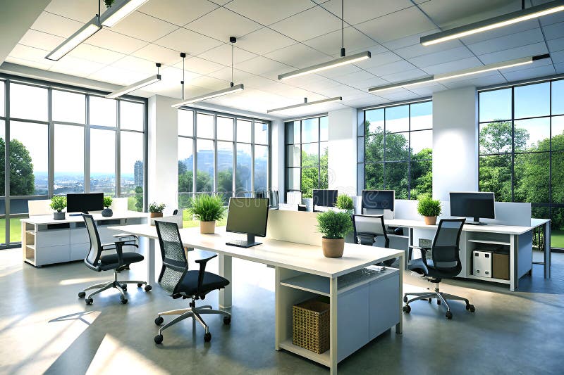 Modern Office Interior. Modern Open Office Space with Natural Light and ...
