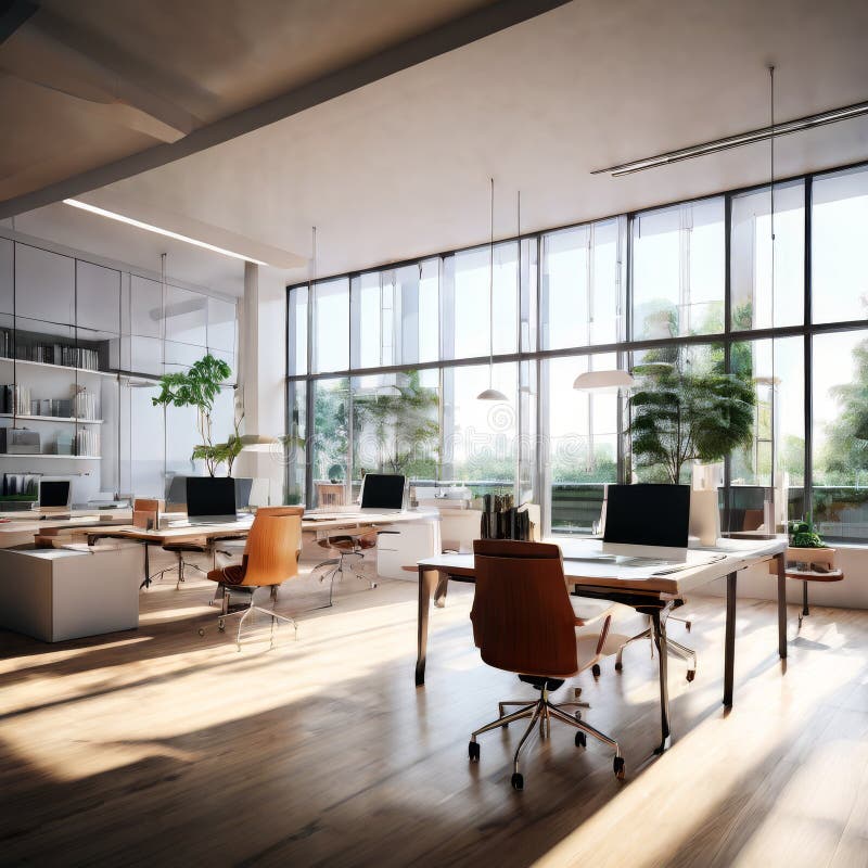 Modern Office Interior with Natural Light and Minimalist Design Stock ...