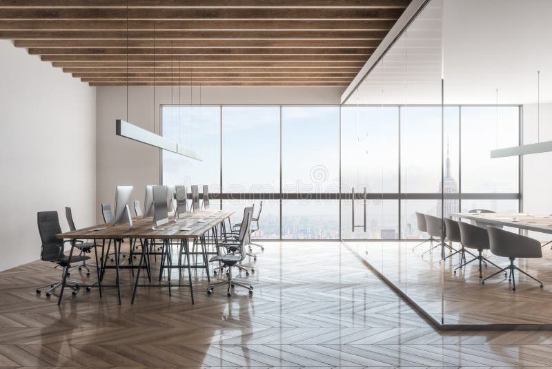 Modern Office Interior with NY View Stock Illustration - Illustration ...