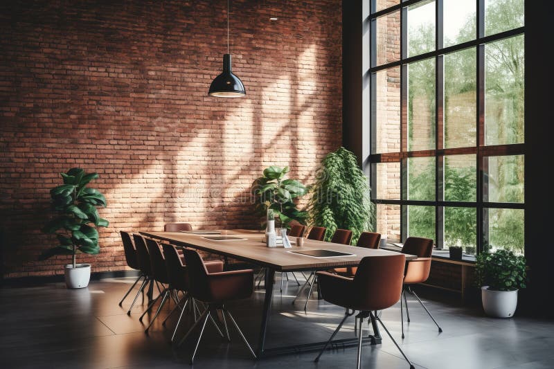 Modern Office Interior with Old Vintage Brick Wall. Art Work Business ...