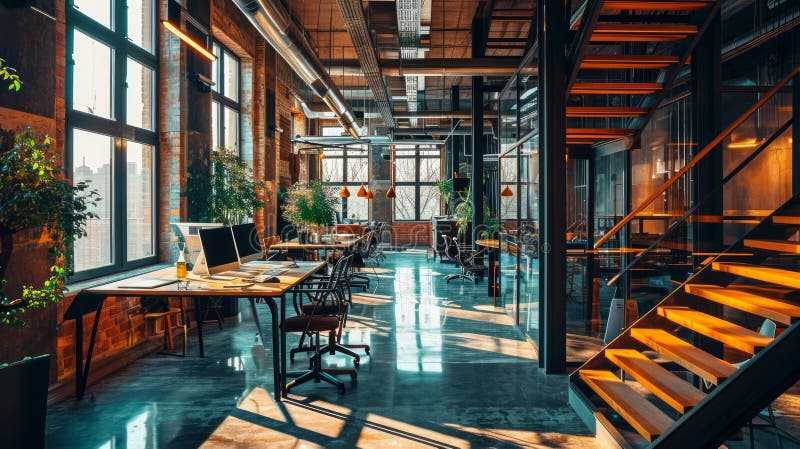 Modern Office Interior with Old Vintage Brick Wall. Art Work Business ...