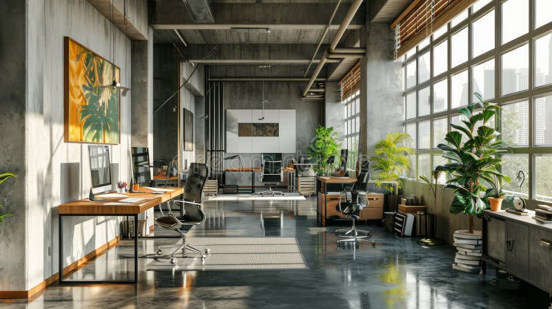 Modern Office Interior with Old Vintage Brick Wall. Art Work Business ...